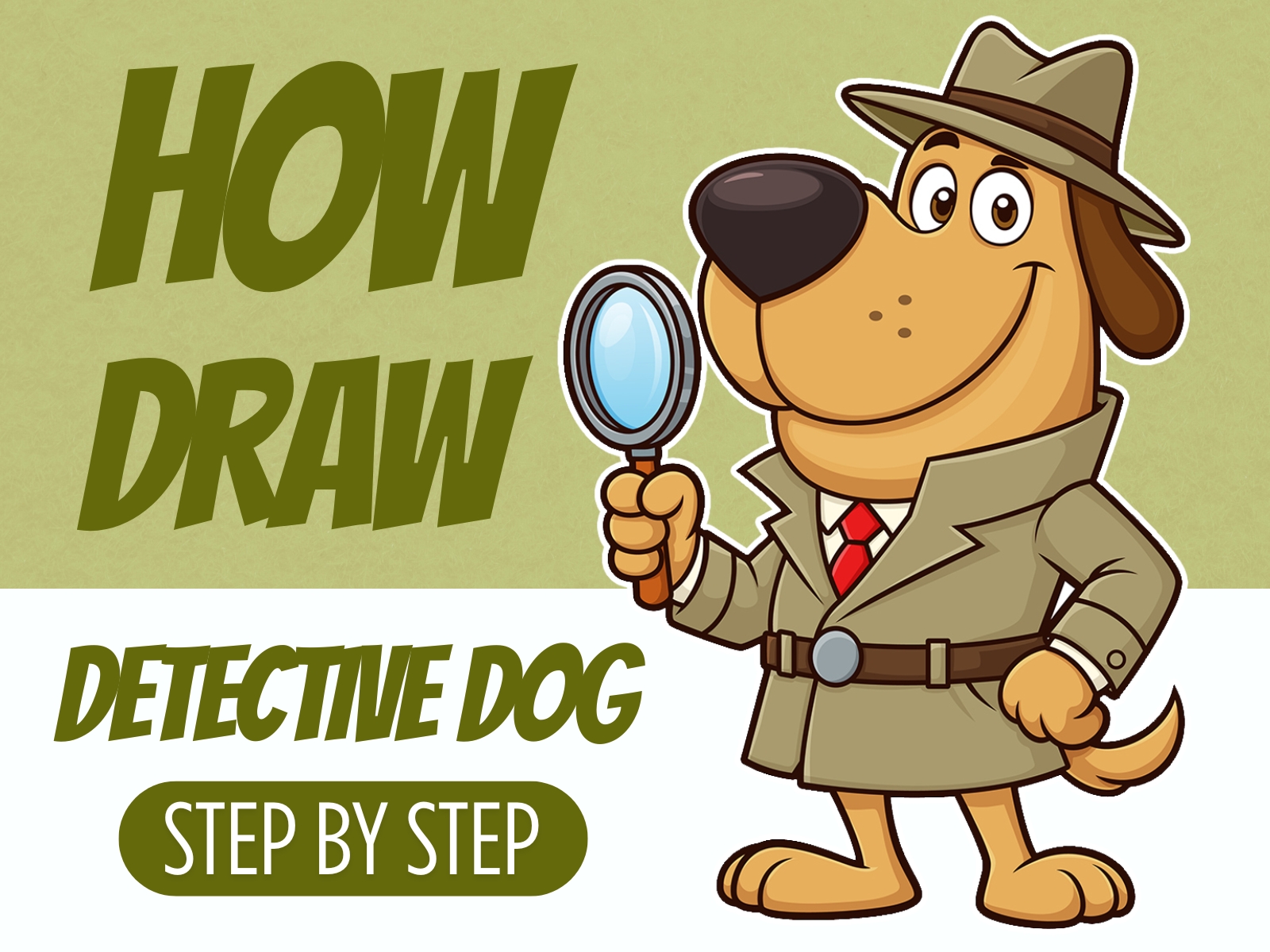 How to Draw a Detective Dog Cartoon Character (Step by Step) - Beehaya ...